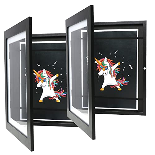 FrameWorks 10” x 12.5” Black Wooden Kid Art Frame with Gallery Style Edges, Tempered Glass, and Elastic Straps 2-Pack