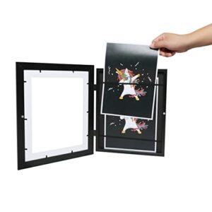 FrameWorks 10” x 12.5” Black Wooden Kid Art Frame with Gallery Style Edges, Tempered Glass, and Elastic Straps 2-Pack