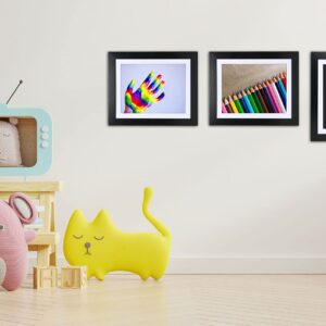 FrameWorks 10” x 12.5” Black Wooden Kid Art Frame with Gallery Style Edges, Tempered Glass, and Elastic Straps