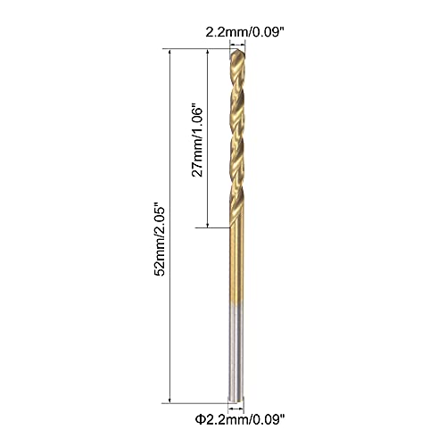 uxcell 2.2mm Drill Bits High Speed Steel Straight Shank 52mm Length Twist Drill Bit Fully Ground Titanium Coated 12 Pcs