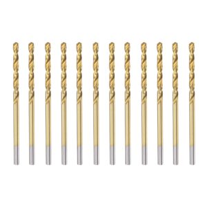 uxcell high speed steel straight shank twist drill bit fully ground titanium coated 2.1mm drill diameter 49mm total length 25mm drill bit length 12 pcs