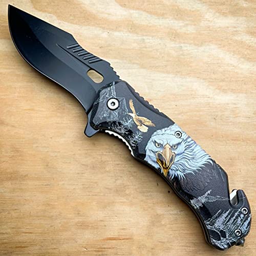 BestSeller989 Bald Eagle Outdoor Spring Assisted Open Pocket Folding Skull Rescue Knife Blade