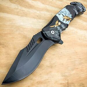 BestSeller989 Bald Eagle Outdoor Spring Assisted Open Pocket Folding Skull Rescue Knife Blade