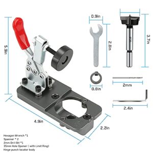 KKUYT 35mm Concealed Hinge Jig, Accurate Locking Hinge Drilling Jig Hole Guide Hole Puncher Locator Woodworking Tool for Door Cabinets Hinges Mounting