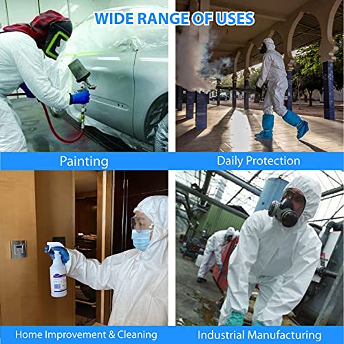 3PCS Disposable Coverall, One-piece Cover Suits Paint Coverall Lab Coveralls with Front Zipper Elastic Hood Suit Cuffs Ankles Waist, Unisex Dustproof Suit for Painting, Cleaning, Manufacturing (3XL)