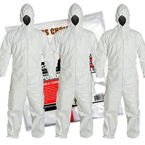 3pcs disposable coverall, one-piece cover suits paint coverall lab coveralls with front zipper elastic hood suit cuffs ankles waist, unisex dustproof suit for painting, cleaning, manufacturing (3xl)