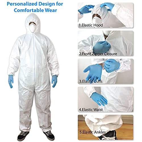 3PCS Disposable Coverall, One-piece Cover Suits Paint Coverall Lab Coveralls with Front Zipper Elastic Hood Suit Cuffs Ankles Waist, Unisex Dustproof Suit for Painting, Cleaning, Manufacturing (3XL)