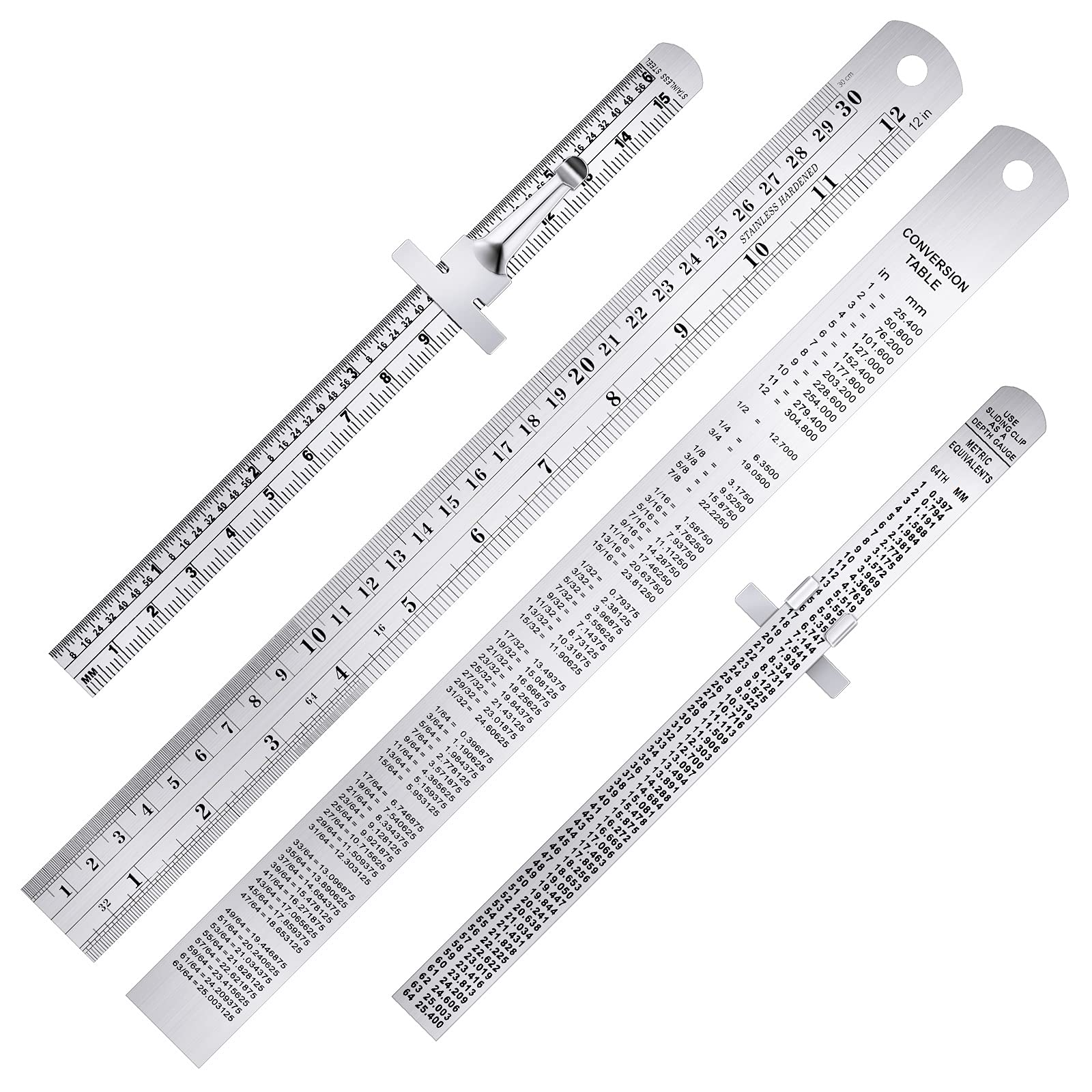 Pocket Ruler 6 Inch and 12 Inch Metal Rulers with Inch and Metric Graduation Stainless Steel Precision Ruler Measuring Tool for Engineering, School, Office