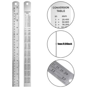 Pocket Ruler 6 Inch and 12 Inch Metal Rulers with Inch and Metric Graduation Stainless Steel Precision Ruler Measuring Tool for Engineering, School, Office