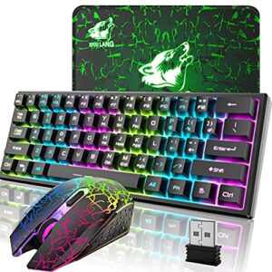 wireless gaming keyboard and mouse combo,61 key rainbow backlit keyboard with rechargeable 4000mah,mechanical feel,ergonomic,quiet,rgb mute mice and mousepad for ps4,xbox one,desktop,pc