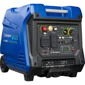 westinghouse outdoor power equipment 4500 peak watt super quiet dual fuel portable inverter generator, remote electric start, gas & propane powered, rv ready, co sensor, parallel capable