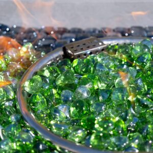 AKOYA Outdoor Essentials 10-Pound Fire Glass Diamonds 1-inch Reflective Tempered Crystal Beads for Fire Pit (10 lbs - 1 inch, Emerald Green)