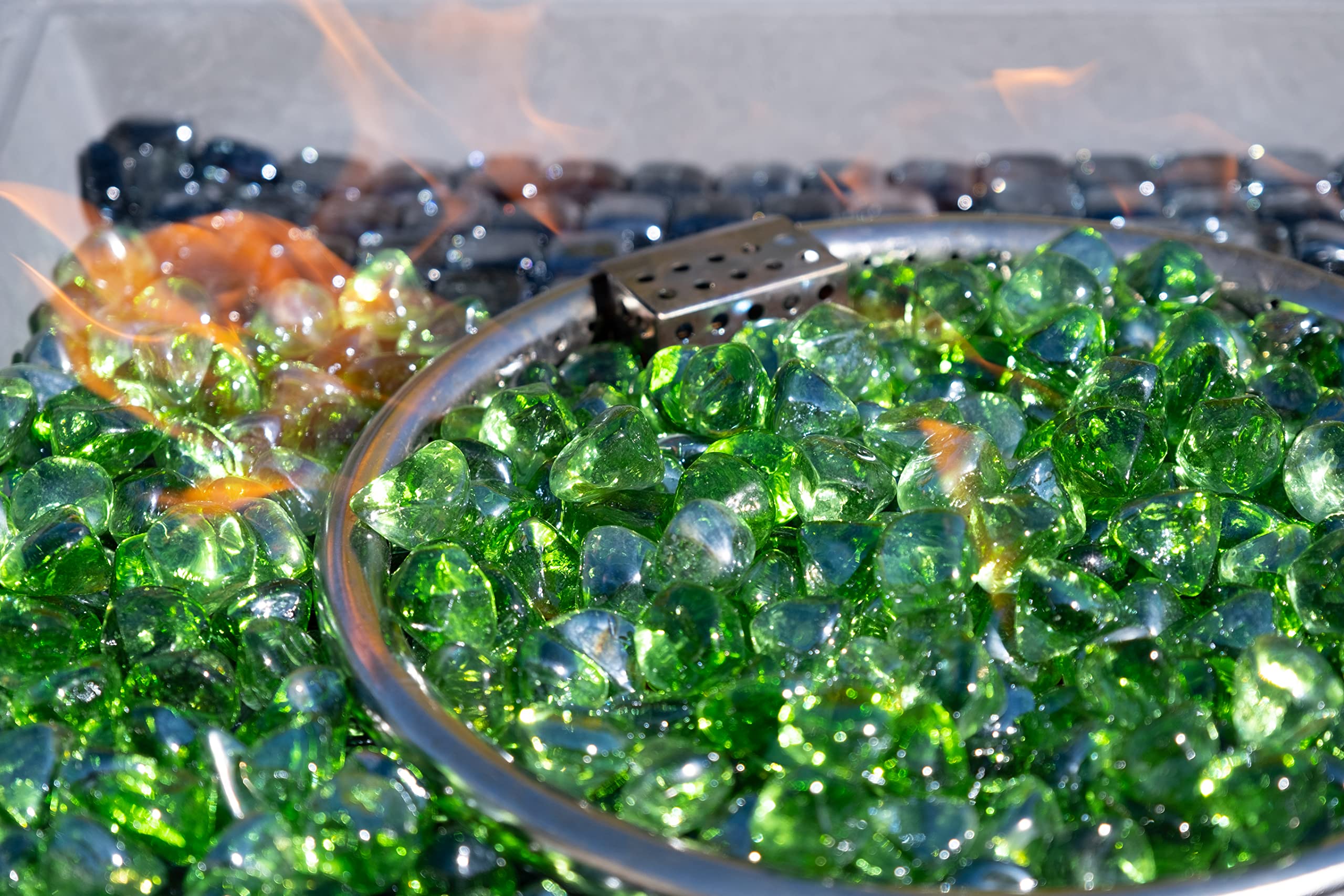 AKOYA Outdoor Essentials 10-Pound Fire Glass Diamonds 1-inch Reflective Tempered Crystal Beads for Fire Pit (10 lbs - 1 inch, Emerald Green)