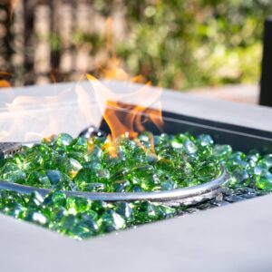 AKOYA Outdoor Essentials 10-Pound Fire Glass Diamonds 1-inch Reflective Tempered Crystal Beads for Fire Pit (10 lbs - 1 inch, Emerald Green)