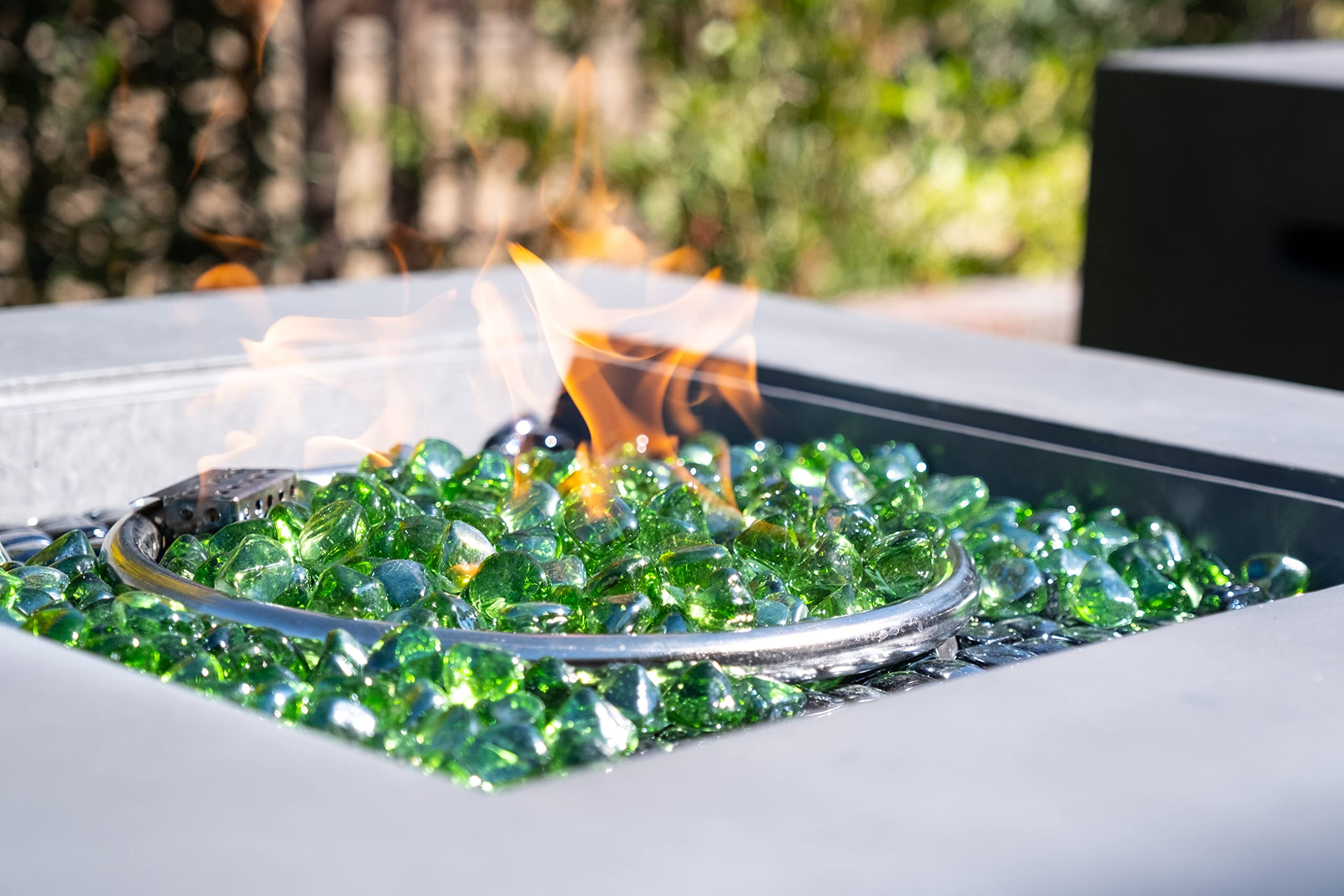 AKOYA Outdoor Essentials 10-Pound Fire Glass Diamonds 1-inch Reflective Tempered Crystal Beads for Fire Pit (10 lbs - 1 inch, Emerald Green)