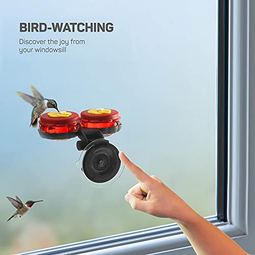 Handheld Small Glass Hummingbird Feeders (Set of 2) with Window Suction Mount Base - Window/Handheld or Tabletop Mini Hummingbird Feeders for Outdoors