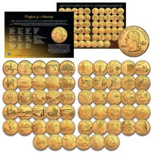 merrick mint 1999-2009 complete set of all 56 statehood u.s. quarters 24k gold plated coins