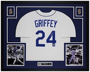 ken griffey jr autographed white seattle mariners jersey - beautifully matted and framed - hand signed by griffey and certified authentic by beckett - includes certificate of authenticity