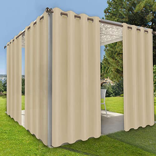 OutdoorLines Waterproof Indoor Outdoor Curtains for Patio-Privacy Sun Blocking Grommet Curtain Panel Weatherproof, UV Resistant Curtains for Gazebo, Front Porch, Pergola Beige 52W x 84L Inch 1 Piece