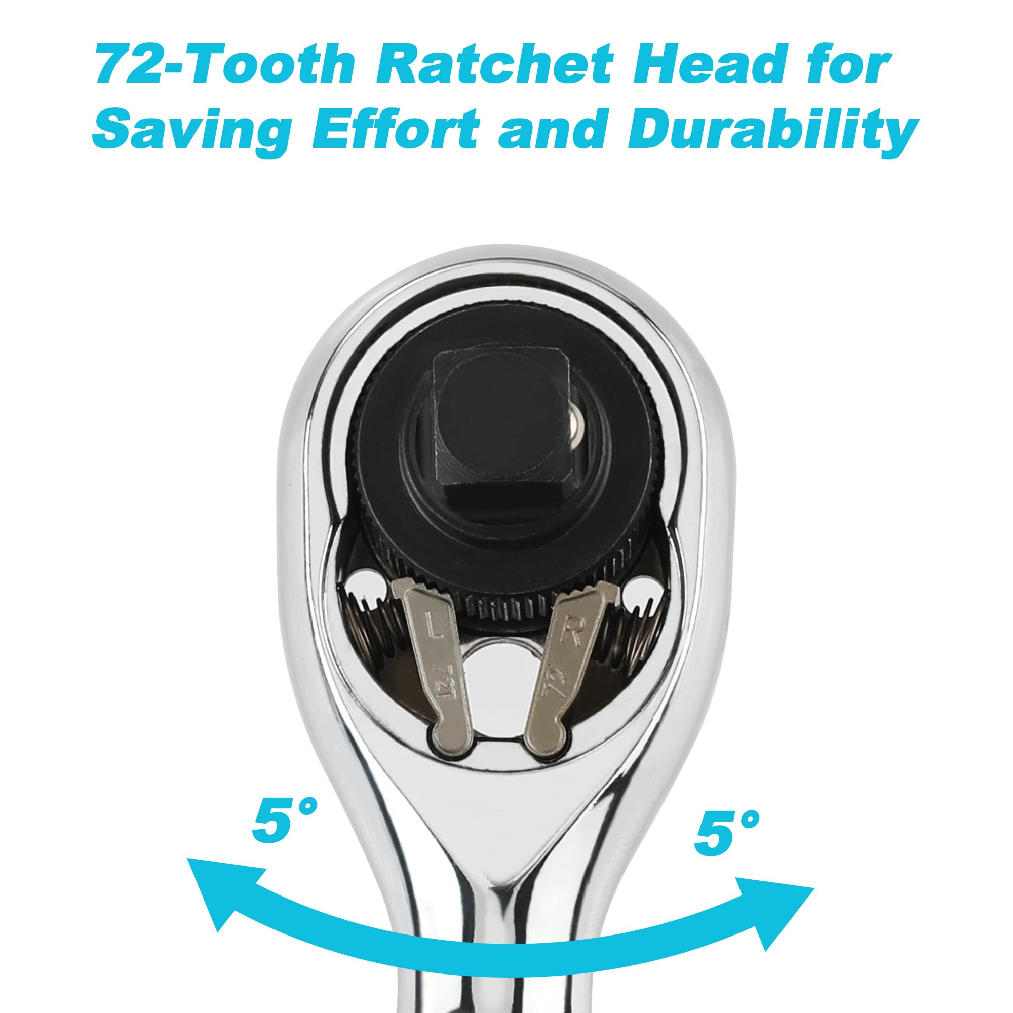 DURATECH Stubby Ratchet Set, 3/8" & 1/4” Dual Head Ratchet Wrench with 2 Extension Bars, 3-piece, Chrome Plated Finish