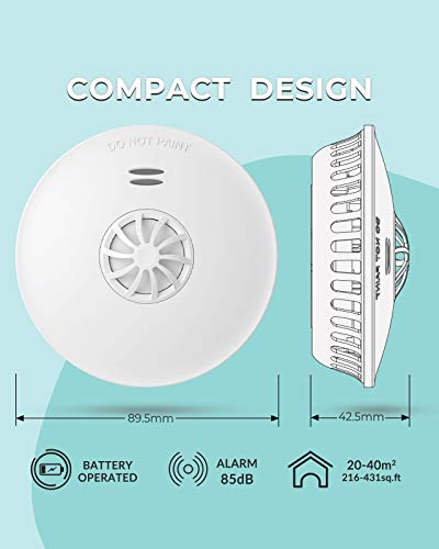 Ecoey Fire Alarms Smoke Detectors, 10-Year Smoke and Heat Detector with Built-in Battery for Home Bedroom and Kitchen, Smoke Detector and Heat Alarm with Easy Install and Test Button, FJ192,1 Pack