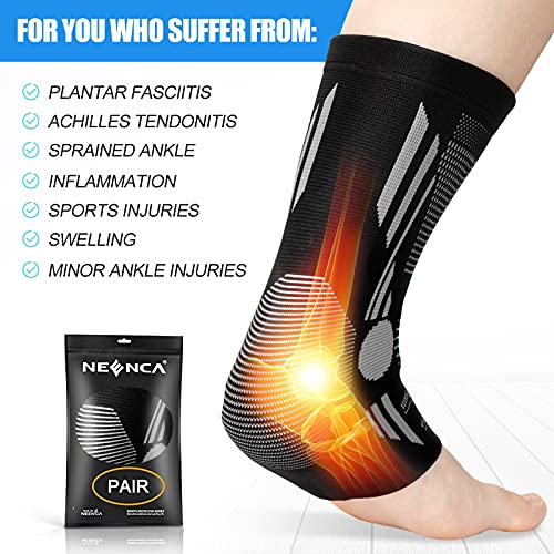 NEENCA Ankle Brace for Pain Relief, 2 Pack Compression Ankle Sleeves Set. Ankle Support Stabilizer for Achilles Tendonitis, Plantar Fasciitis, Joint Pain, Swelling, Arthritis, Sport - FSA/HSA Approved