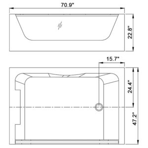 71" Acrylic Whirlpool Bathtub 2 Person, Alcove Soaking SPA Double Ended Tub Hydromassage Rectangular Water Jets with Computer Panel, Air Bubble, Light, UL Certified, White (Q411)