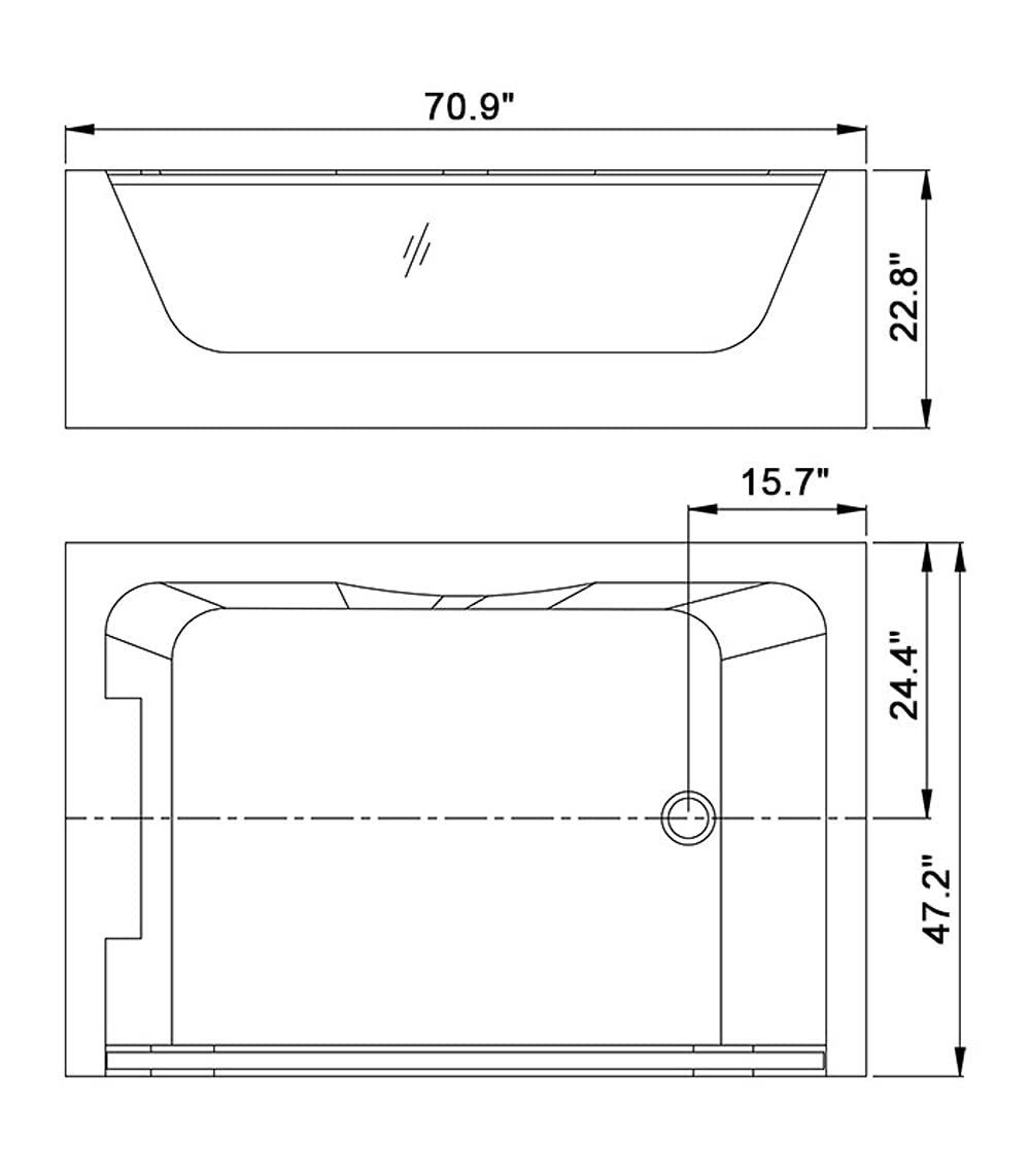 71" Acrylic Whirlpool Bathtub 2 Person, Alcove Soaking SPA Double Ended Tub Hydromassage Rectangular Water Jets with Computer Panel, Air Bubble, Light, UL Certified, White (Q411)