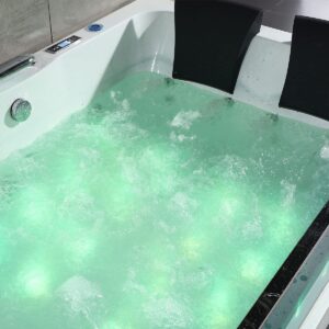 71" Acrylic Whirlpool Bathtub 2 Person, Alcove Soaking SPA Double Ended Tub Hydromassage Rectangular Water Jets with Computer Panel, Air Bubble, Light, UL Certified, White (Q411)