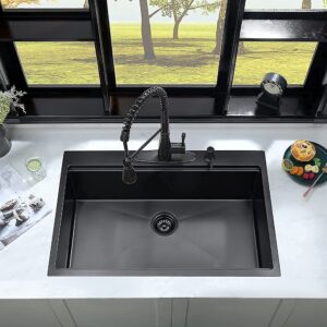 33 Black Drop In Kitchen Sink Workstation - iAnomal 33 x 22 Black Kitchen Sink Drop In Topmount Workstation Sink 16 Gauge 10 Inch Deep Stainless Steel Single Bowl Kitchen Sink with Cutting Board