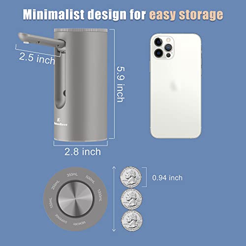 Universal Water-Bottle Pump Dispenser 5-Gallon: KitchenBoss Foldable Automatic Water Bottle Pump, Portable Electric Drinking Water Pump USB Charging 1-5 Gallon Water Bottle Switch, Silver