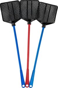 ofxdd rubber fly swatter, long fly swatter pack, fly swatter heavy duty, blue and red colors (3 pack)