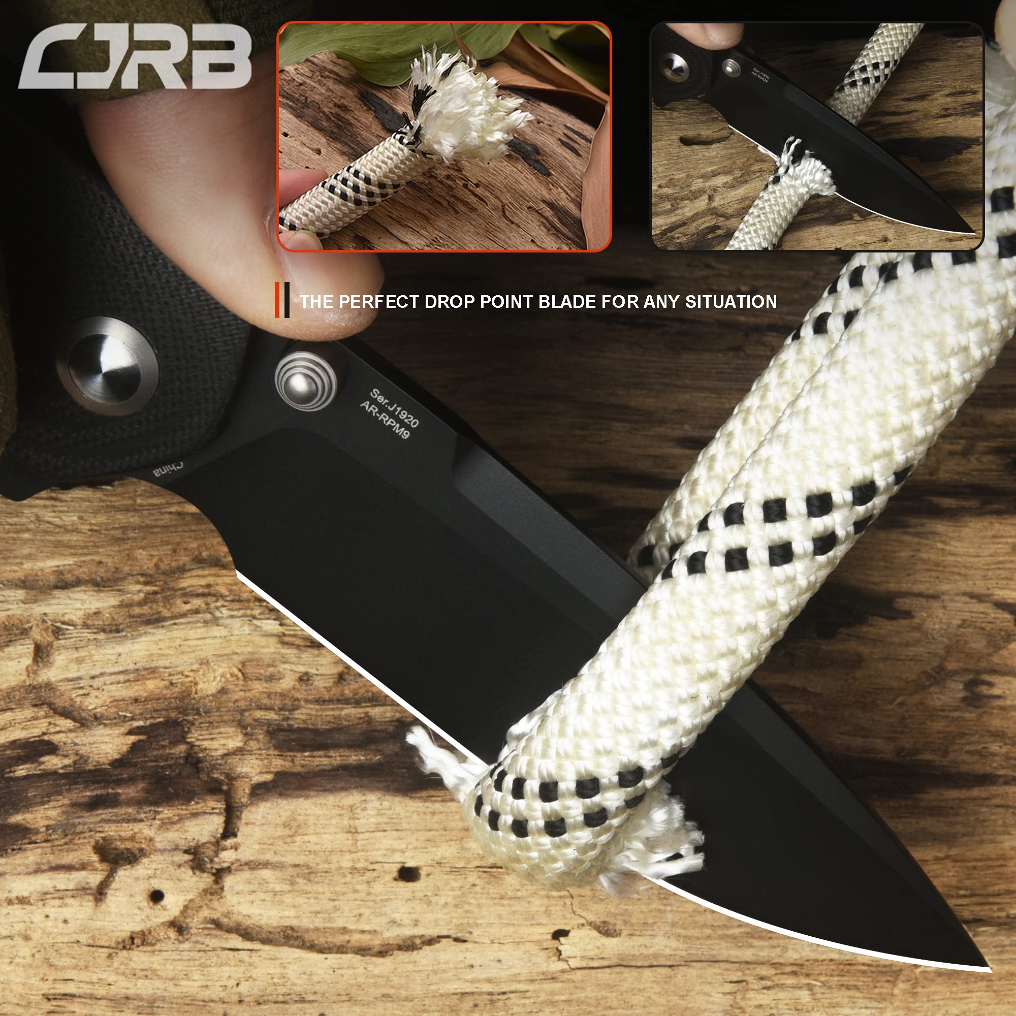 CJRB CUTLERY Pocket Knife Scoria (J1920) AR-RPM9 Powder Steel Black PVD Blade Black G10 Handle Tactical Knife Folding Knife EDC Knife