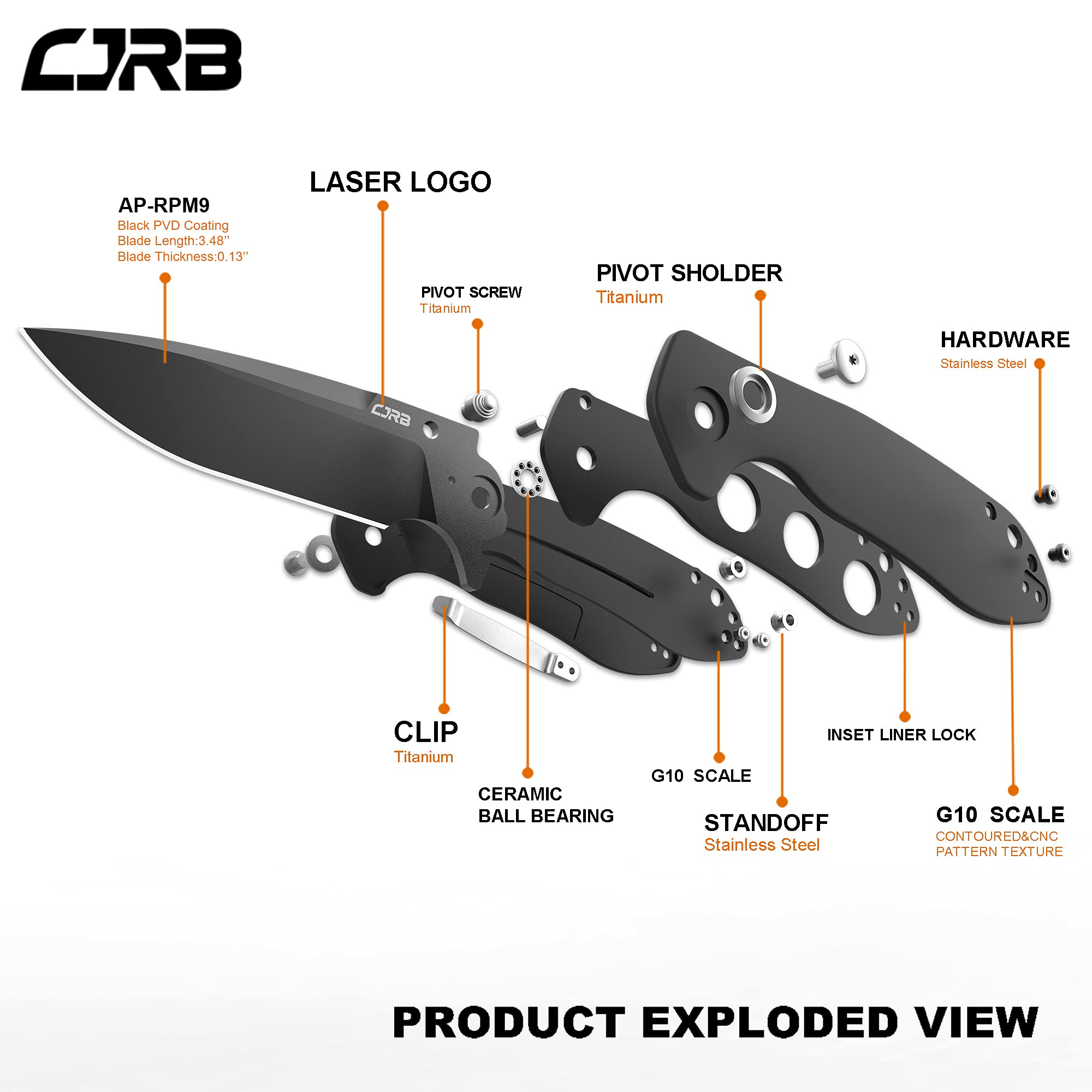 CJRB CUTLERY Pocket Knife Scoria (J1920) AR-RPM9 Powder Steel Black PVD Blade Black G10 Handle Tactical Knife Folding Knife EDC Knife