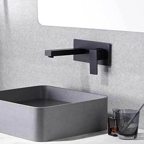 SUMERAIN Matte Black Wall Mount Bathroom Sink Faucet Lavatory Vessel Faucet, Brass Rough-in Valve Included