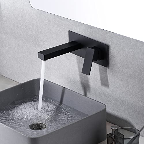 SUMERAIN Matte Black Wall Mount Bathroom Sink Faucet Lavatory Vessel Faucet, Brass Rough-in Valve Included