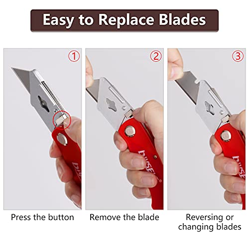 DIYSELF 4 Pack Folding Utility Knife, Box Cutters with 10 Blades, Quick Change Blades Utility Knives, Razor Knife with Belt Clip, Box Cutter Knife for Cardboard, Drywall, Carpet, Razor Knife Utility