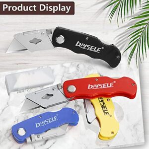 DIYSELF 4 Pack Folding Utility Knife, Box Cutters with 10 Blades, Quick Change Blades Utility Knives, Razor Knife with Belt Clip, Box Cutter Knife for Cardboard, Drywall, Carpet, Razor Knife Utility