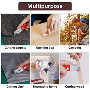 DIYSELF 4 Pack Folding Utility Knife, Box Cutters with 10 Blades, Quick Change Blades Utility Knives, Razor Knife with Belt Clip, Box Cutter Knife for Cardboard, Drywall, Carpet, Razor Knife Utility