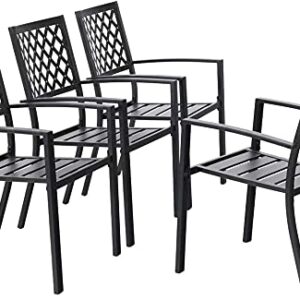 PHI VILLA Metal Patio Outdoor Dining Chairs Set of 4 Stackable Bistro Deck Chairs for Garden Backyard Lawn, Black