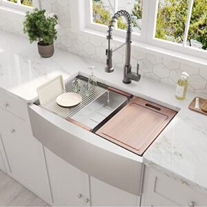 celaeno 33-inch farmhouse kitchen sink,single bowl stainless steel workstation kitchen sink 18 gauge, deep handmade r10 radius all in one kitchen sink