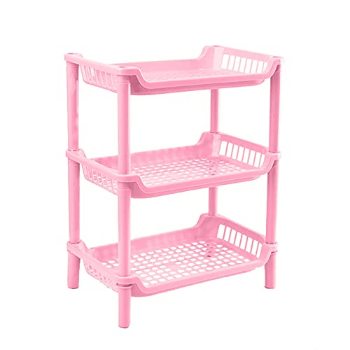 VEUL Three-Layer Racks Kitchen Shelf Multi-Purpose Shelf Holders Plastic Floor-to-Ceiling Bathroom Storage Shelf Kitchen Organizer Pink