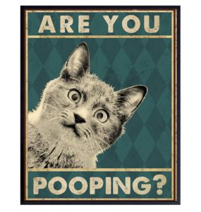 funny cat bathroom decor - bathroom wall decor - guest bathroom wall art pictures for women, men, kids - modern bath accessories - cute restroom sign - powder room decorations - butt napkins poster