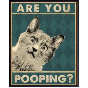 Funny Cat Bathroom Decor - Bathroom Wall Decor - Guest Bathroom Wall Art Pictures for Women, Men, Kids - Modern Bath Accessories - Cute Restroom Sign - Powder Room Decorations - Butt Napkins Poster