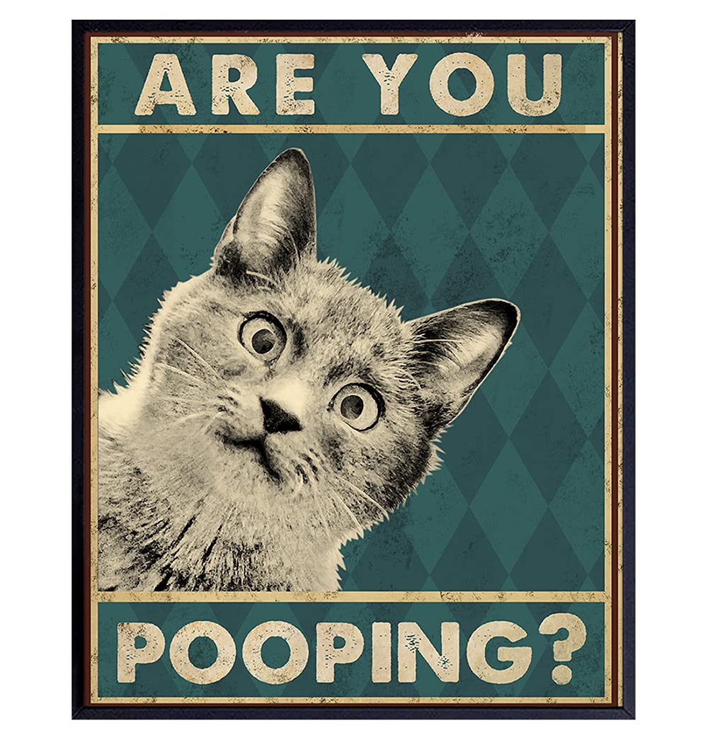 Funny Cat Bathroom Decor - Bathroom Wall Decor - Guest Bathroom Wall Art Pictures for Women, Men, Kids - Modern Bath Accessories - Cute Restroom Sign - Powder Room Decorations - Butt Napkins Poster