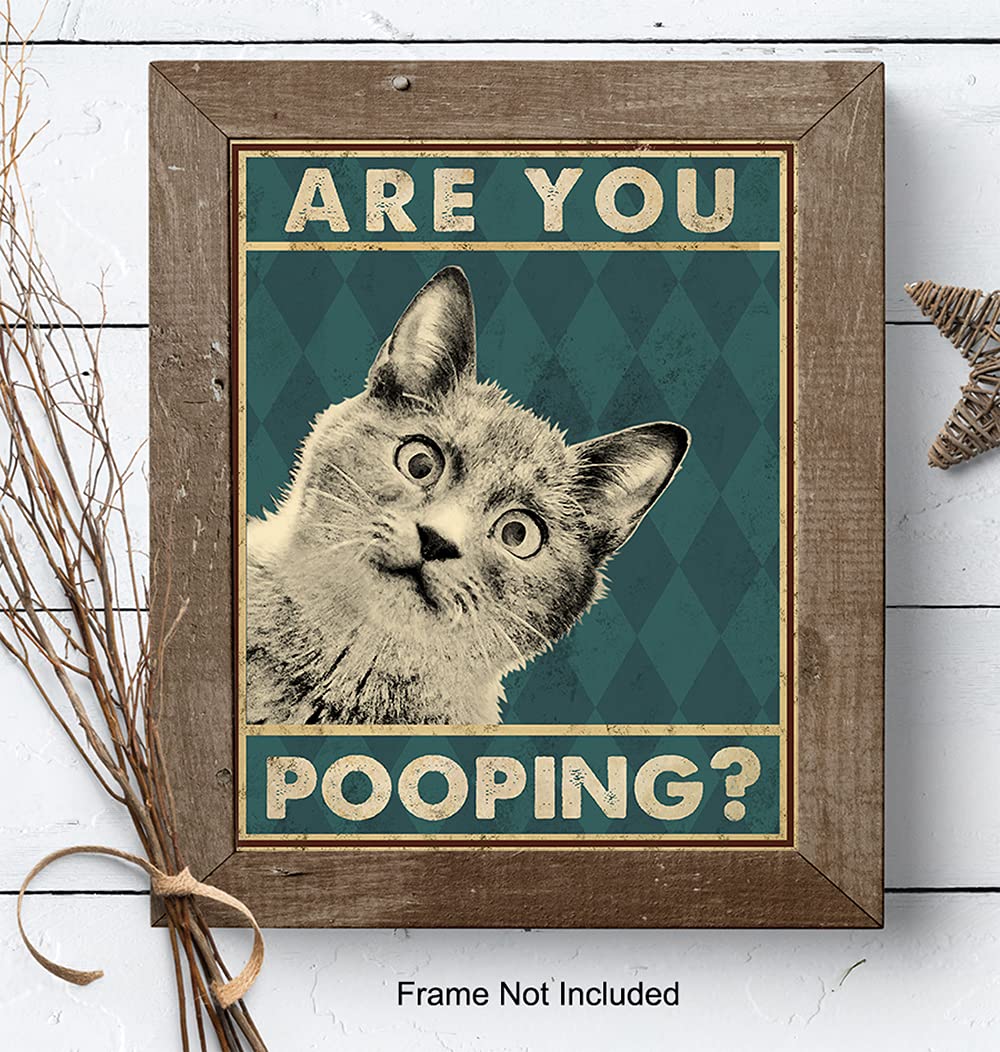 Funny Cat Bathroom Decor - Bathroom Wall Decor - Guest Bathroom Wall Art Pictures for Women, Men, Kids - Modern Bath Accessories - Cute Restroom Sign - Powder Room Decorations - Butt Napkins Poster