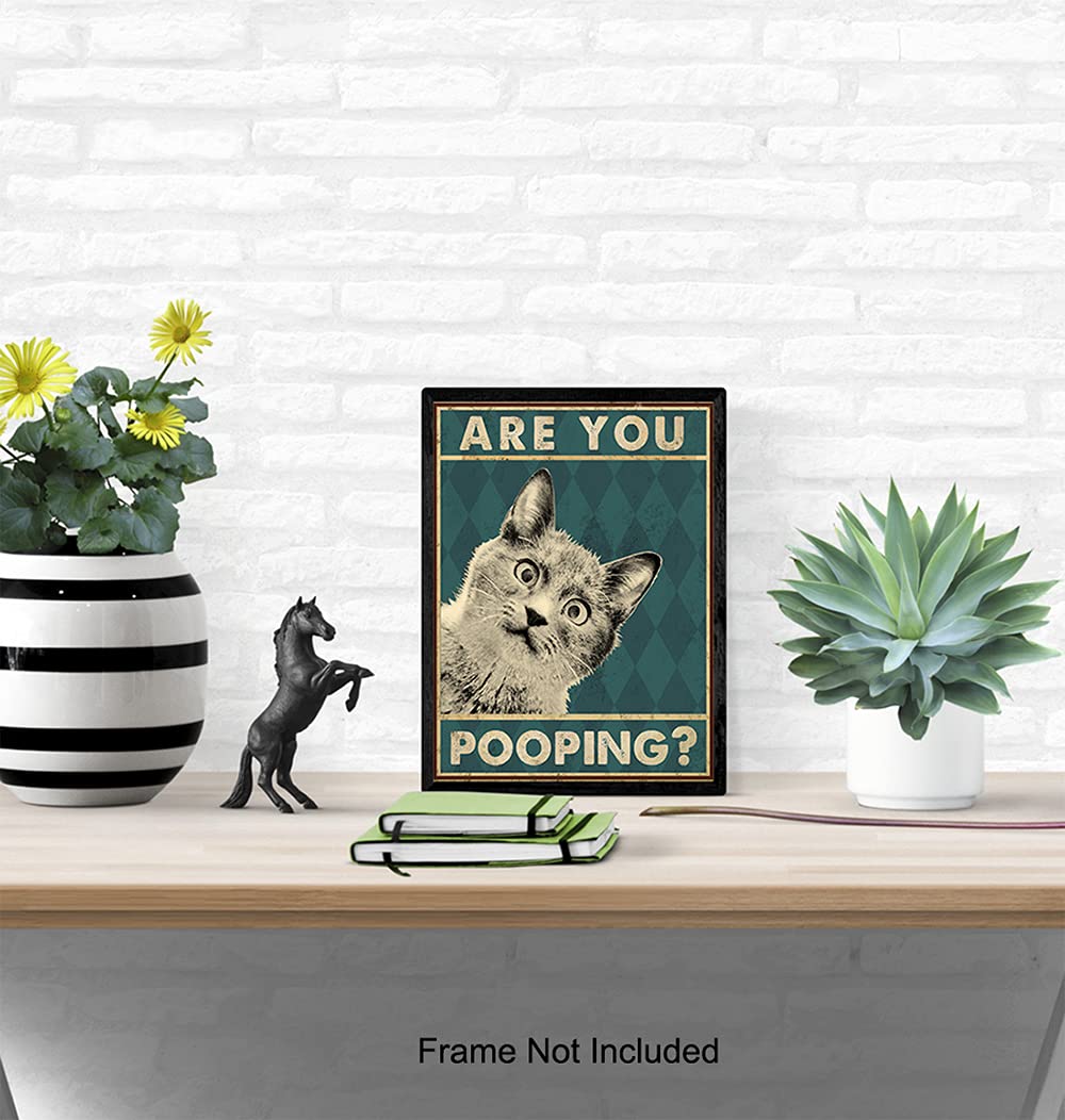 Funny Cat Bathroom Decor - Bathroom Wall Decor - Guest Bathroom Wall Art Pictures for Women, Men, Kids - Modern Bath Accessories - Cute Restroom Sign - Powder Room Decorations - Butt Napkins Poster