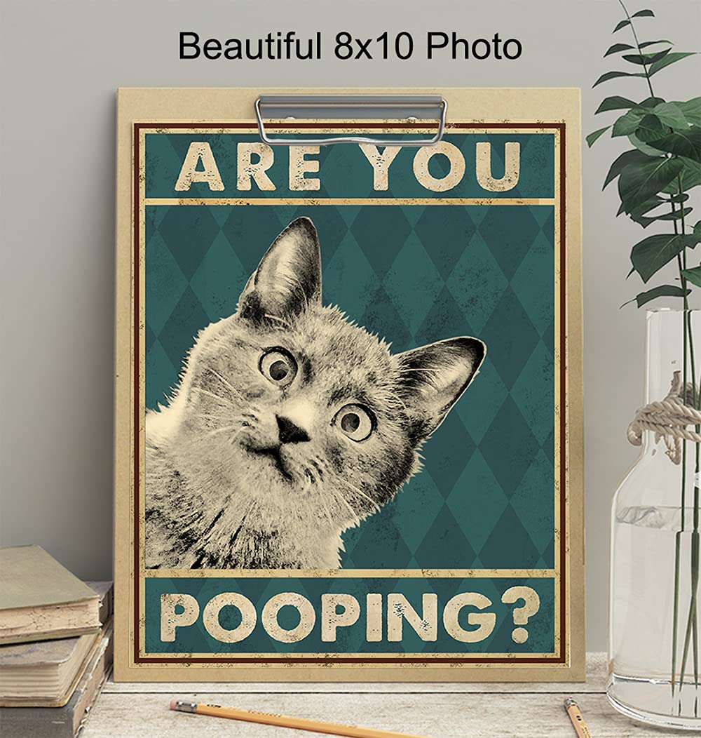 Funny Cat Bathroom Decor - Bathroom Wall Decor - Guest Bathroom Wall Art Pictures for Women, Men, Kids - Modern Bath Accessories - Cute Restroom Sign - Powder Room Decorations - Butt Napkins Poster