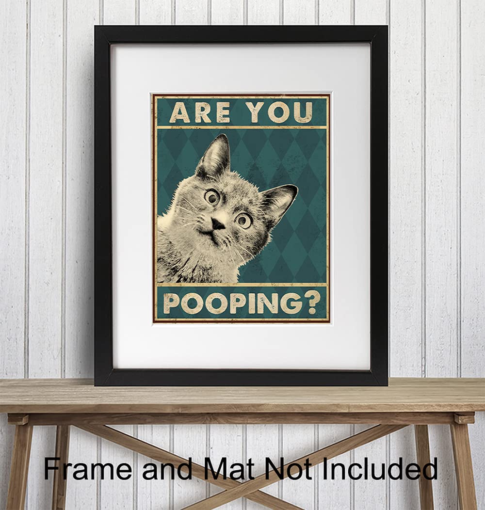 Funny Cat Bathroom Decor - Bathroom Wall Decor - Guest Bathroom Wall Art Pictures for Women, Men, Kids - Modern Bath Accessories - Cute Restroom Sign - Powder Room Decorations - Butt Napkins Poster