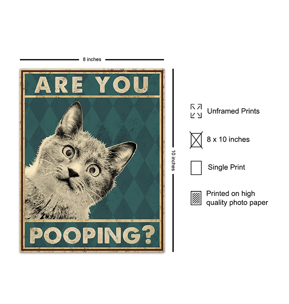 Funny Cat Bathroom Decor - Bathroom Wall Decor - Guest Bathroom Wall Art Pictures for Women, Men, Kids - Modern Bath Accessories - Cute Restroom Sign - Powder Room Decorations - Butt Napkins Poster